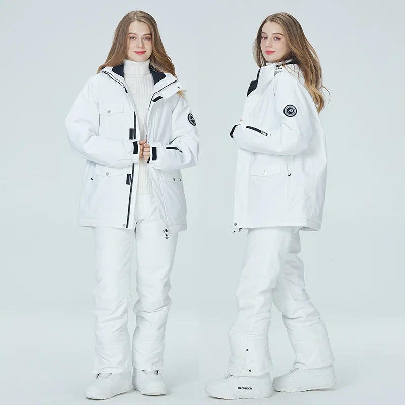 10K-Pure-White-Women-Ski-Suit-Couple-Snowboard-Clothing-Sets-Waterproof ...