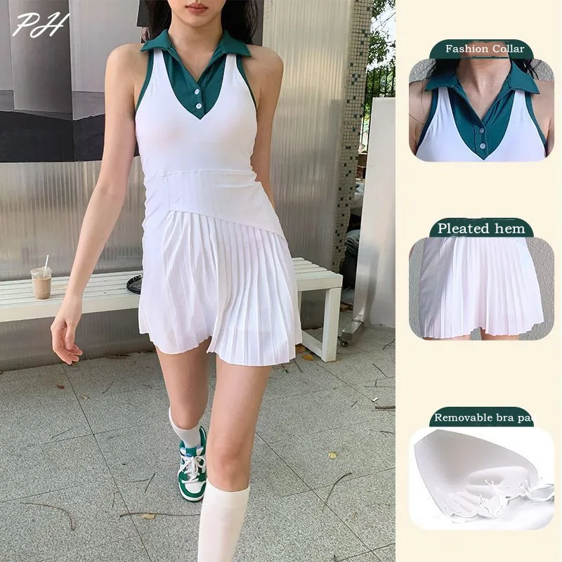 Fashion-Tennis-Dress-Female-Sleeveless-White-Sport-Dress-Training ...