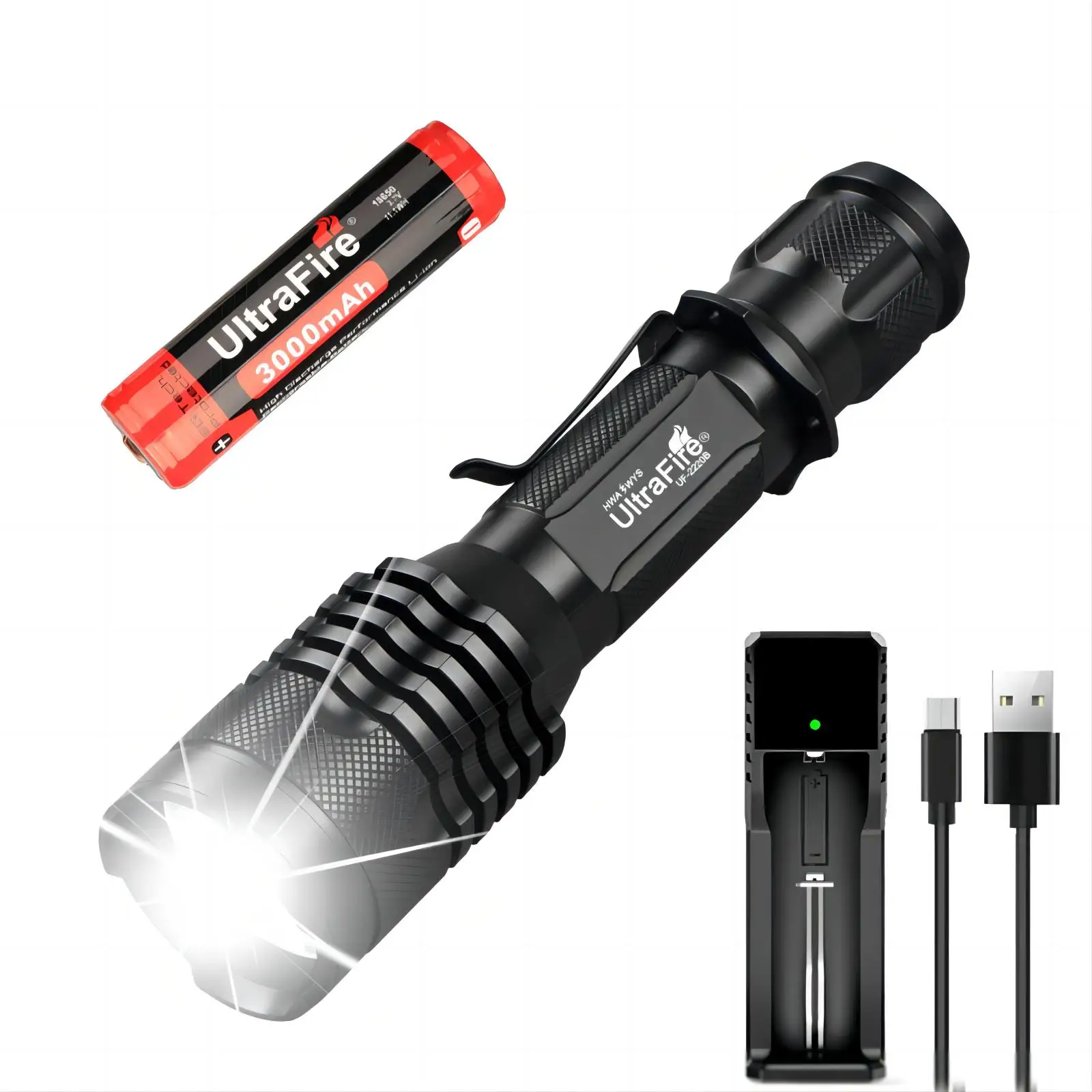 UltraFire-UF-2220B-Rechargeable-Tactical-Flashlight-1200LM-3-Modes ...