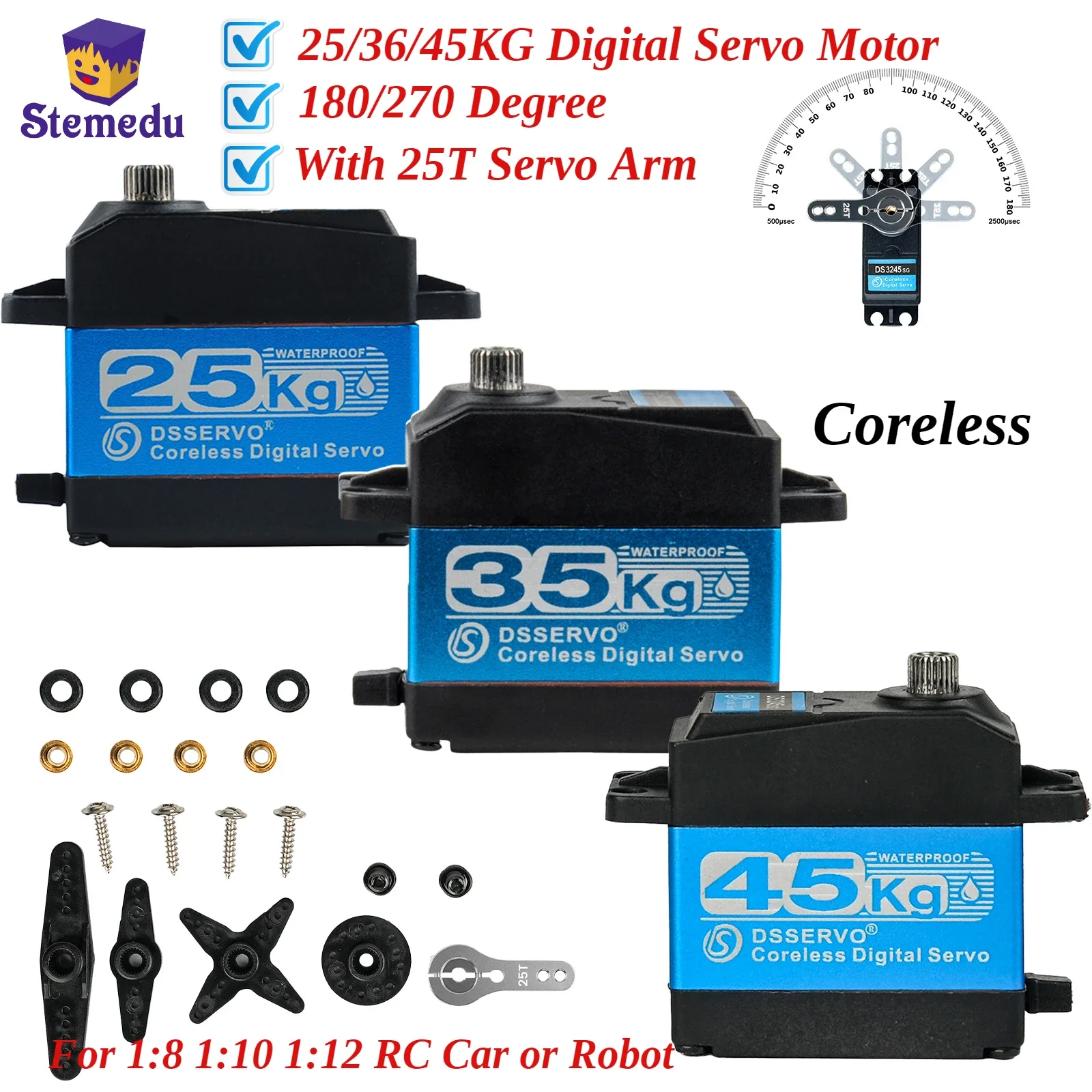 25kg 35kg 45kg High Torque Coreless Digital Servo Motor DS3225 DS3235 ...