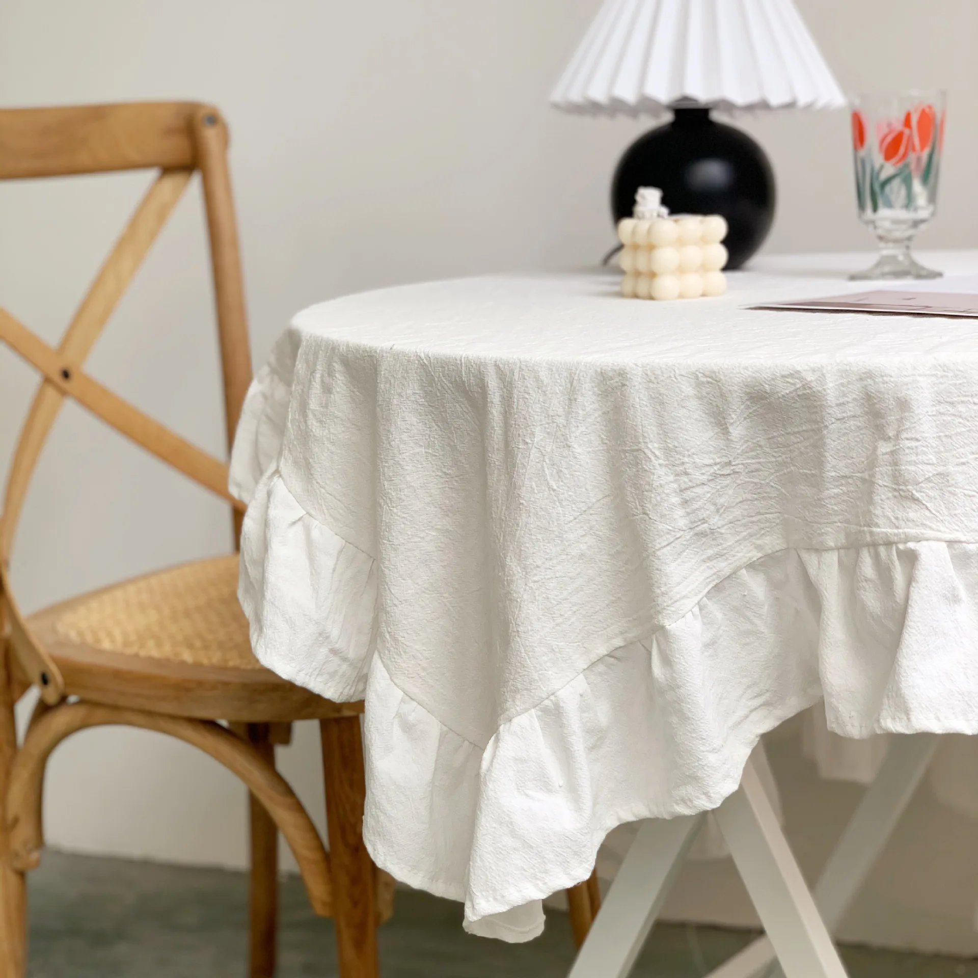 Vintage-Ruffled-Ruffle-Tablecloth-White-Lace-Shooting-Background-Cloth ...