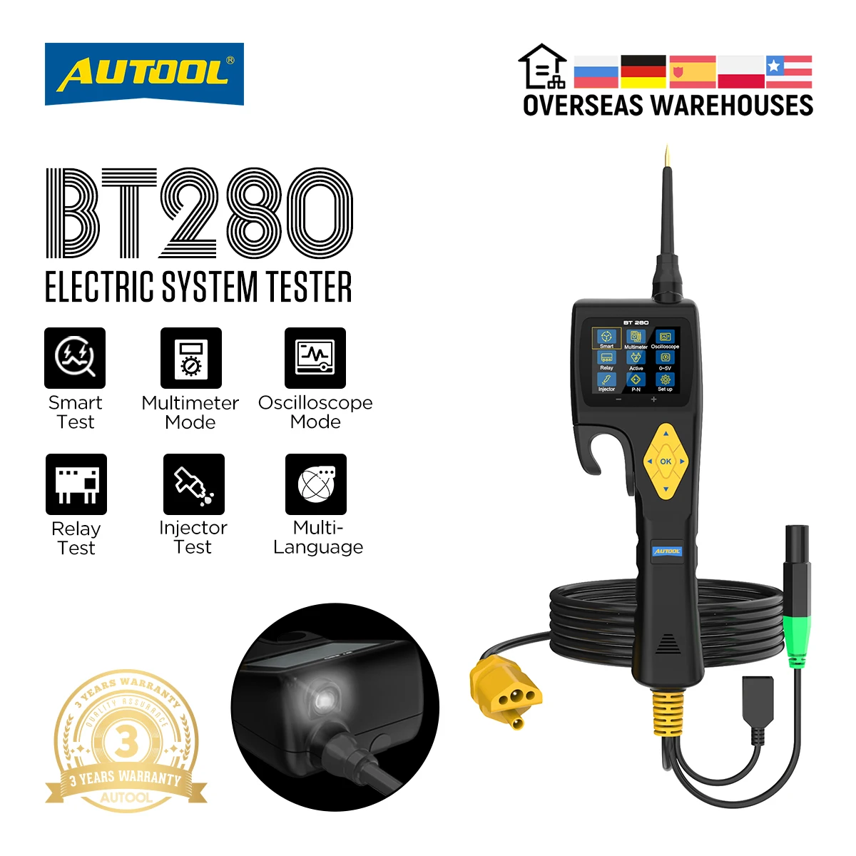 AUTOOL BT280 자동차 전기 회로 테스터 수리 회로 감지 감지기 전기 시스템 테스터 연료 분사기 테스터 ...