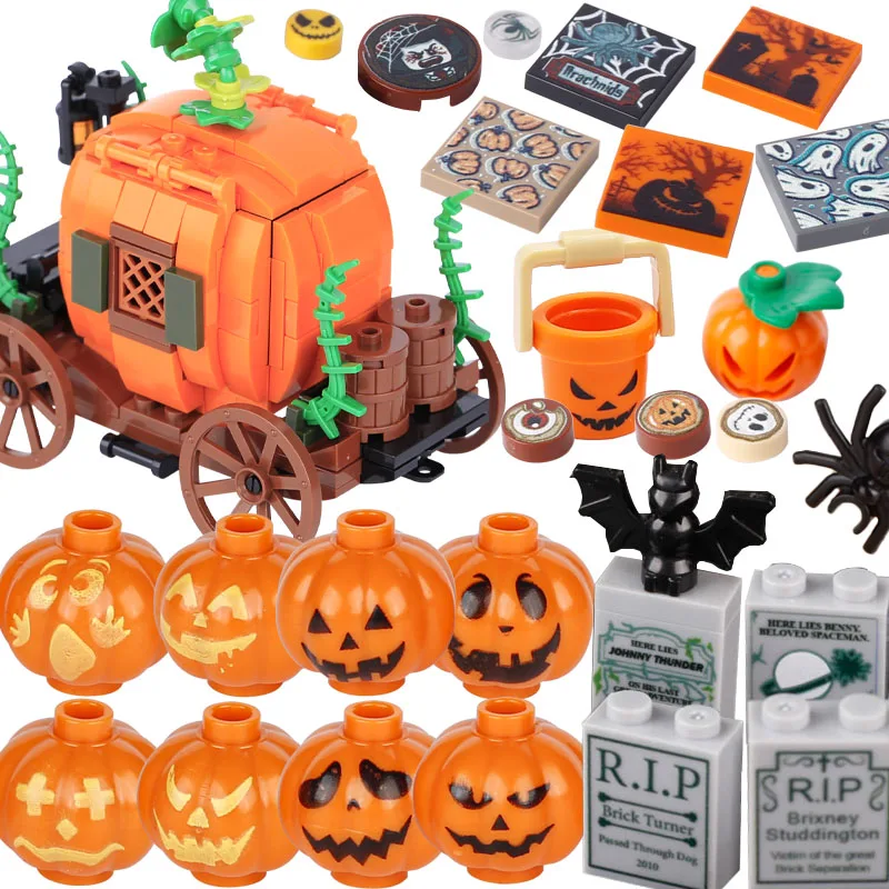 MOC-Pumpkin-Carriage-Building-Blocks-Halloween-Ghost-Headgear-Skull ...