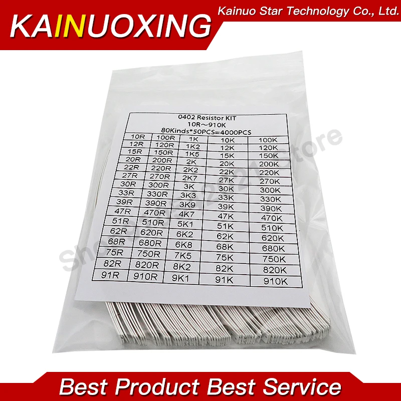 4000pcs 0402 SMD Resistor Kit Assorted Kit 10ohm-1M ohm 5% 80valuesX ...