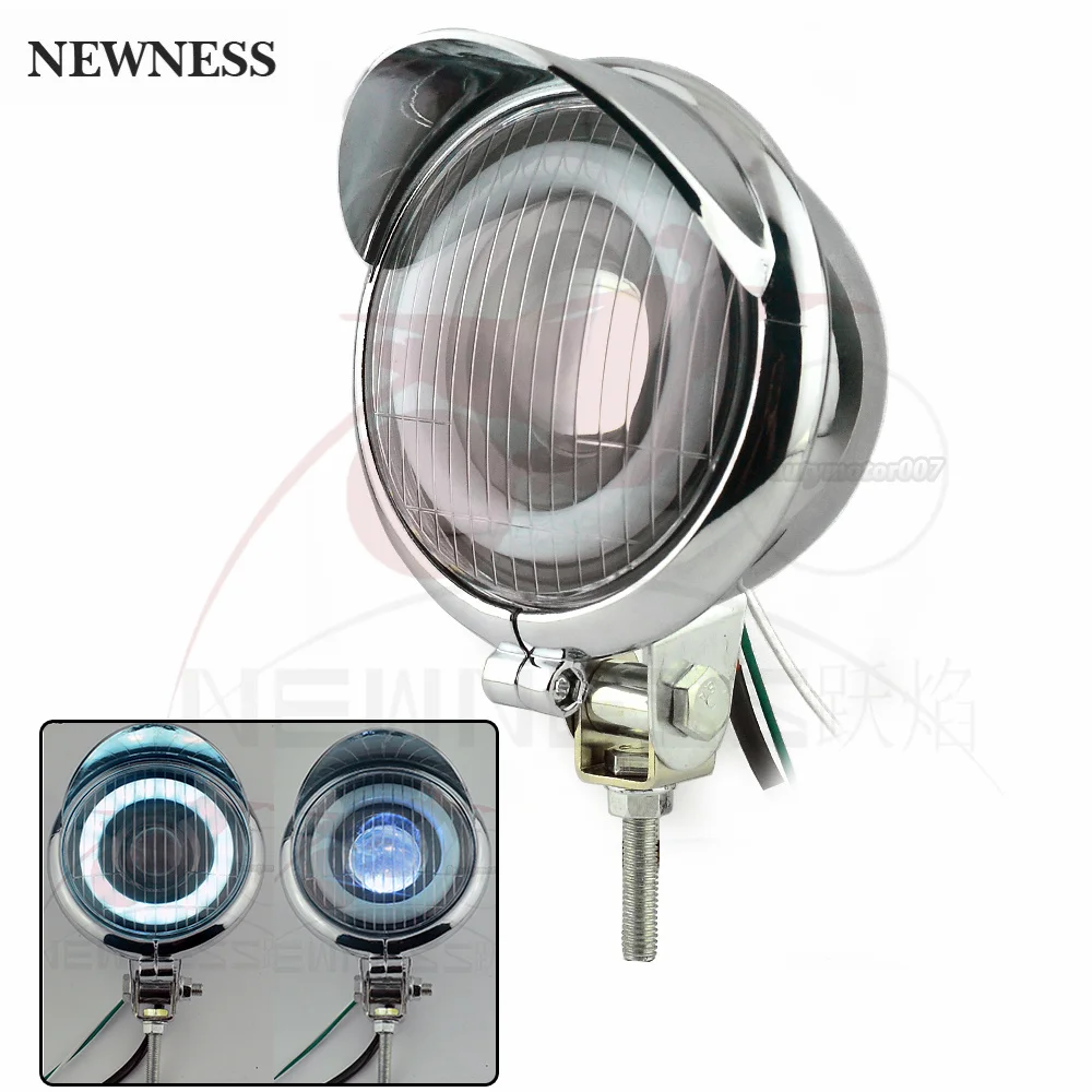Motorcycle-Chrome-LED-Front-Headlight-Cafe-Racer-Spot-Fog-Light-Angel ...