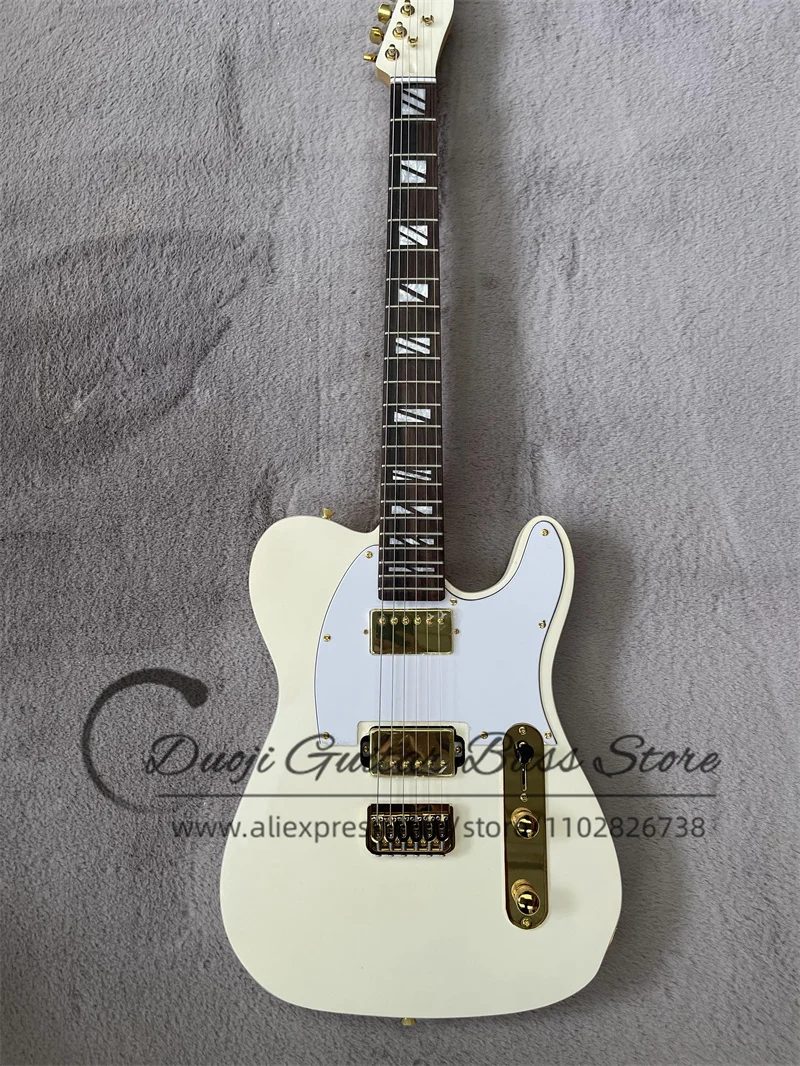 Classic-white-Electric-Guitar-Tel-Solid-Body-HH-Pickups-White-Guard ...