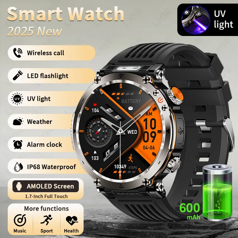 Reloj inteligente LIGE con batería de 600mAh para hombre, brújula de 1 ...