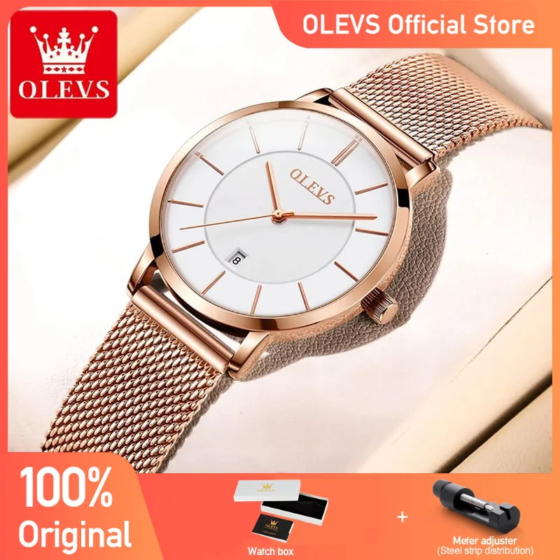 OLEVS New Rose Gold White Women Watch Casual Quartz Watches Ladies Top ...