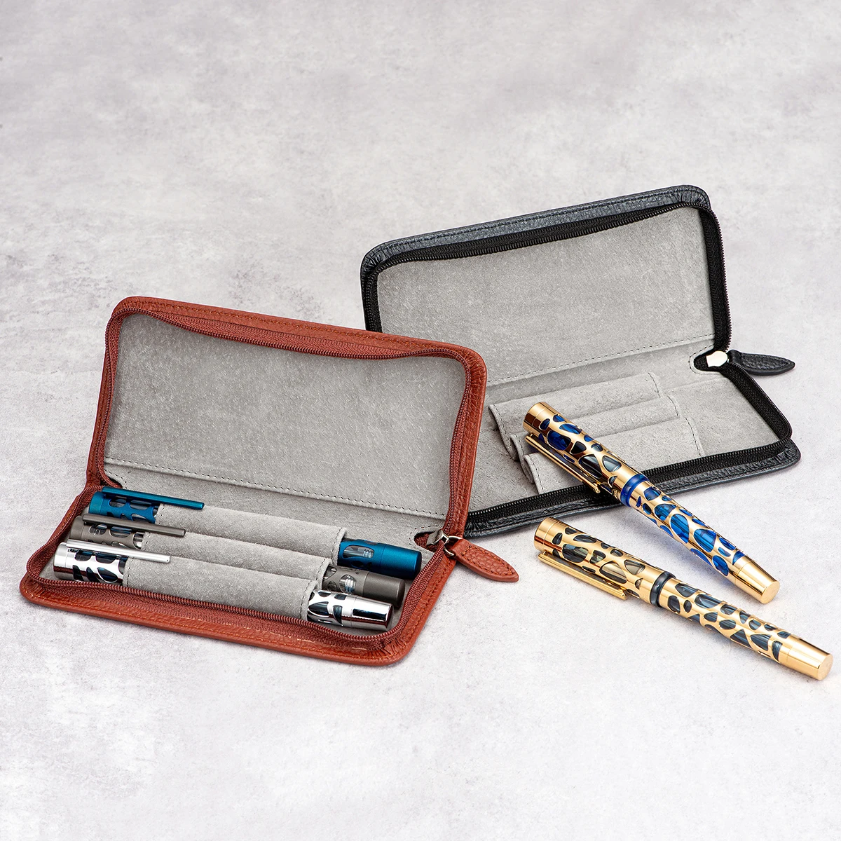 Asvine Genuine Leather Fountain Pen Case 3 Divided Slots, Zippered Pen ...