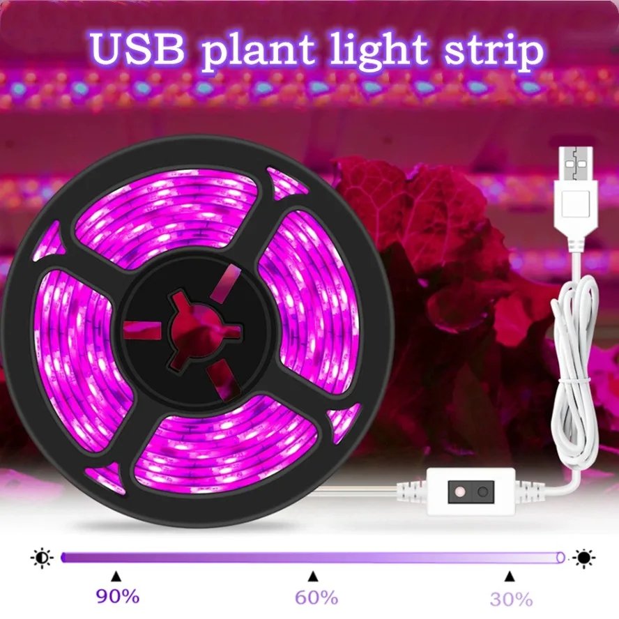With Dimmable Switch 5V USB LED Grow Light 60LEDs/m Full Spectrum Plant ...
