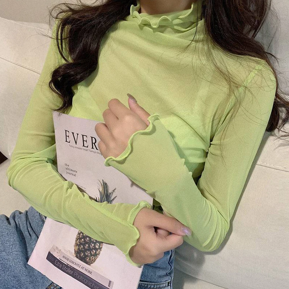 Sexy-Women-T-Shirt-See-Through-Transparent-Tops-Long-Sleeve-Ladies-T ...