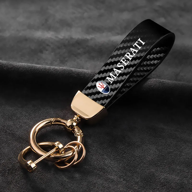 Leather Carbon Fiber Car Keychain Zinc Alloy Keyrings For Maserati ...