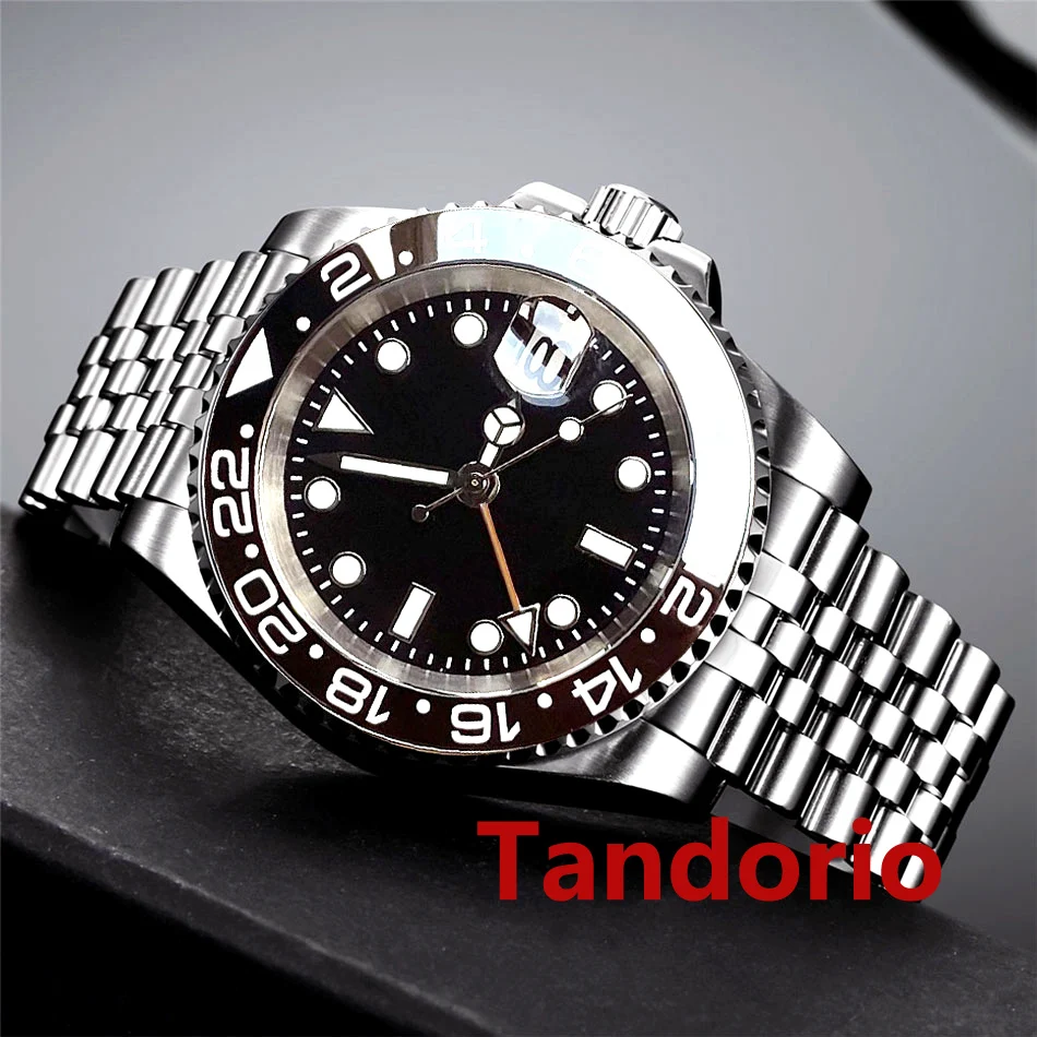 Tandorio 20ATM NH34A Automatic 40mm Black Dial Luminous GMT Function Mens Watch | eBay