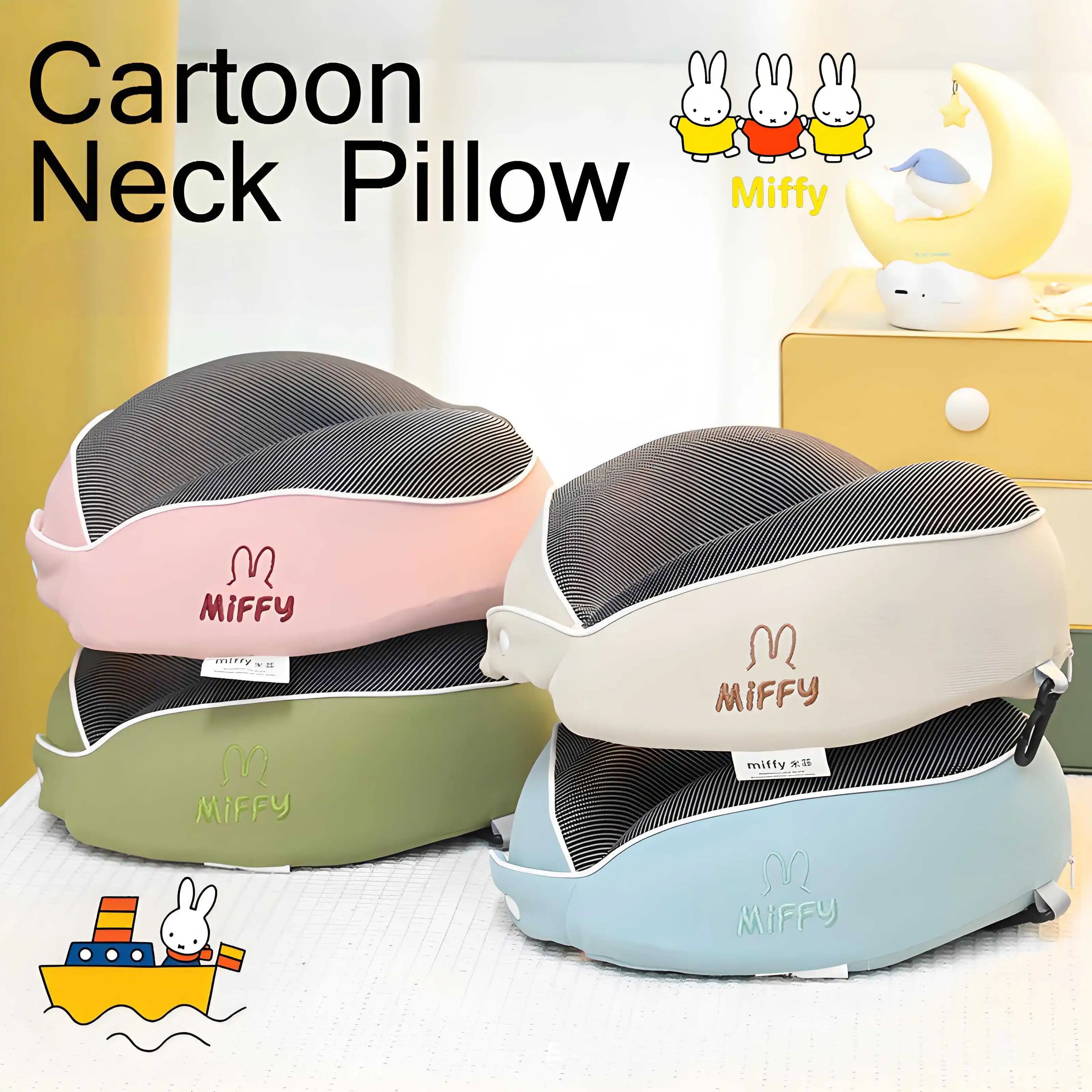 Kawaii MIFFY Rabbit U-shaped Pillow Cute Cartoon Memory Foam Travel ...
