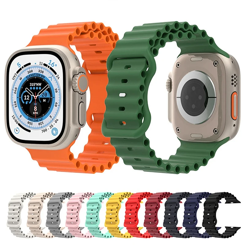 Ocean Silicone Strap For Apple Watch Ultra 1 2 Breathable Bracelet ...