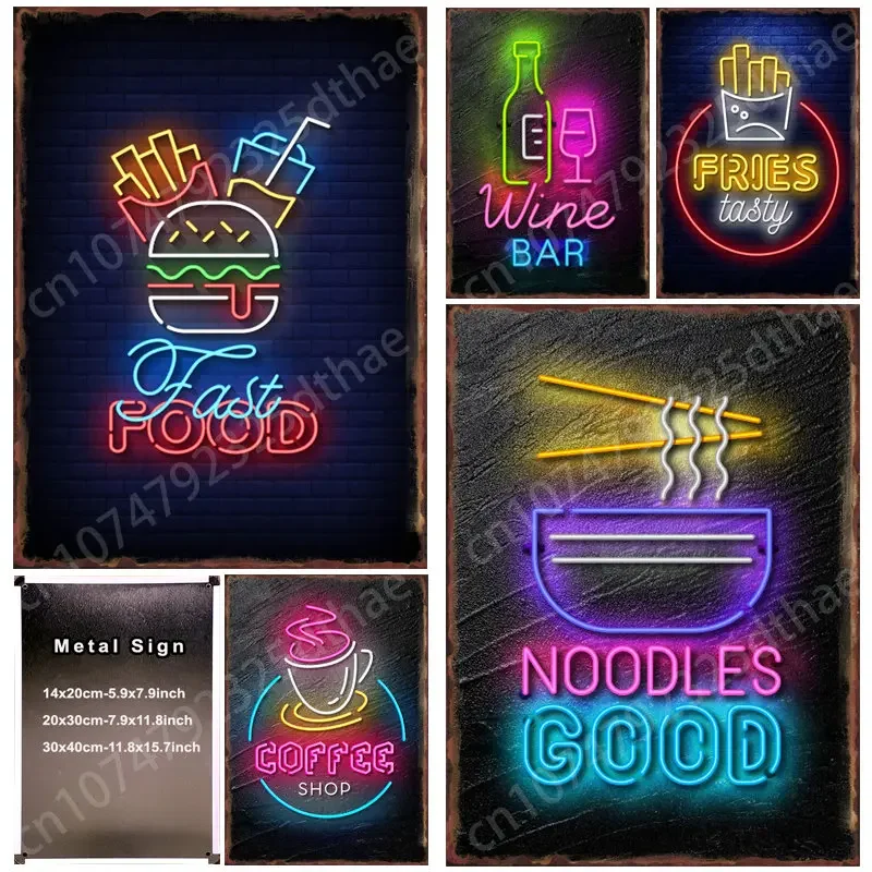 Vintage-Neon-Food-Metal-Tin-Sign-Fast-Food-Restaurant-Snack-Bar-Bar ...