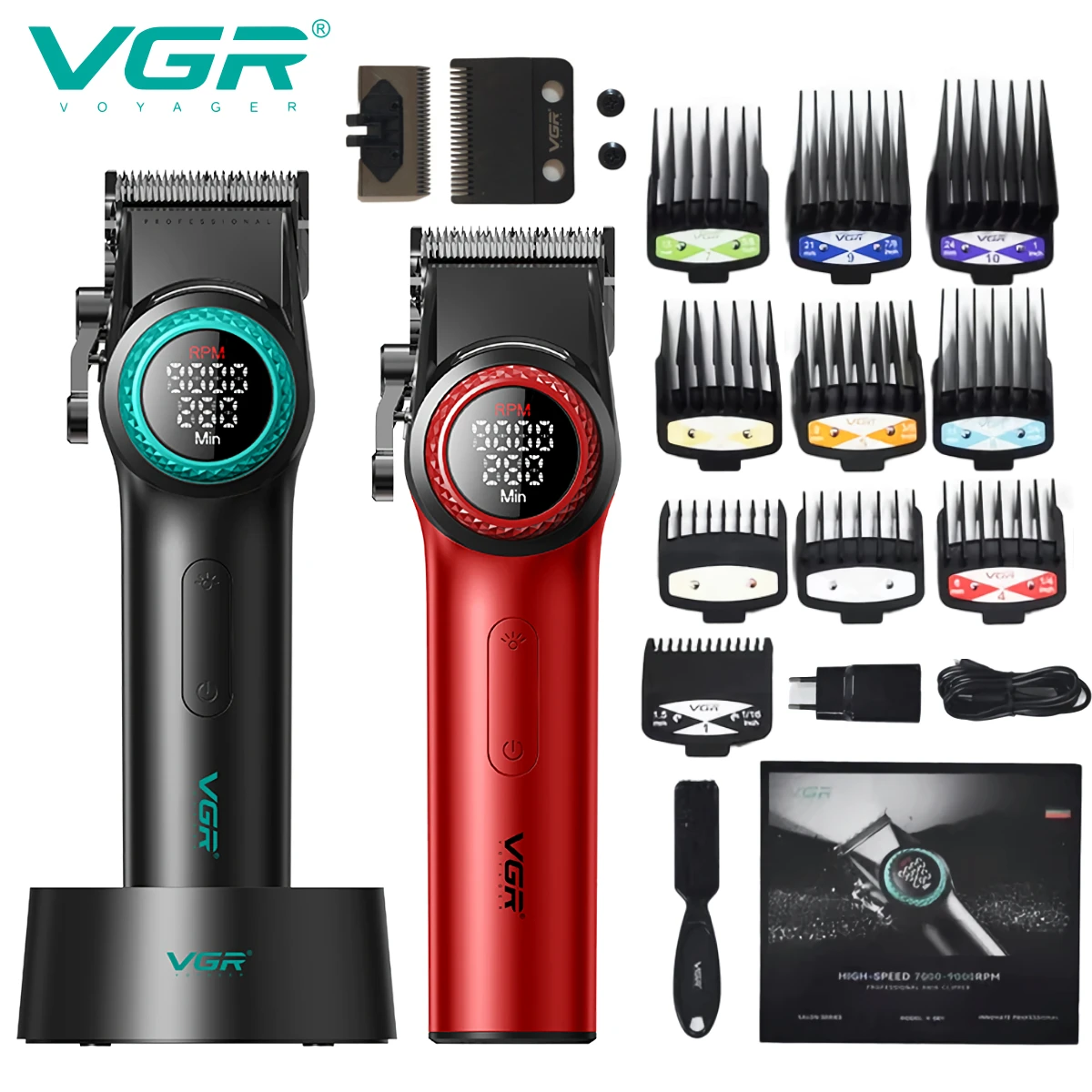 VGR 9000RPM Hair Clipper Professional Hair Trimmer Haircut Machine LED ...