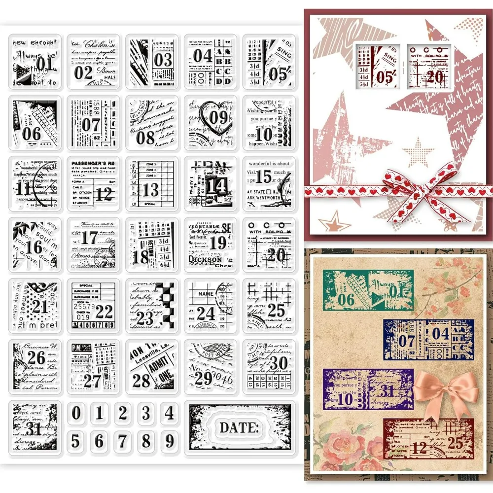 Vintage Date Clear Stamps Retro Number Text Background Silicone Clear ...