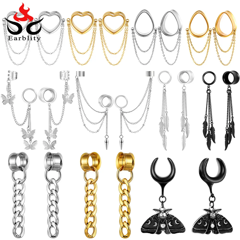 Osbourney-2PCS-Stainless-Steel-Fashion-Dangles-Ear-Tunnels-Plugs-Ear ...