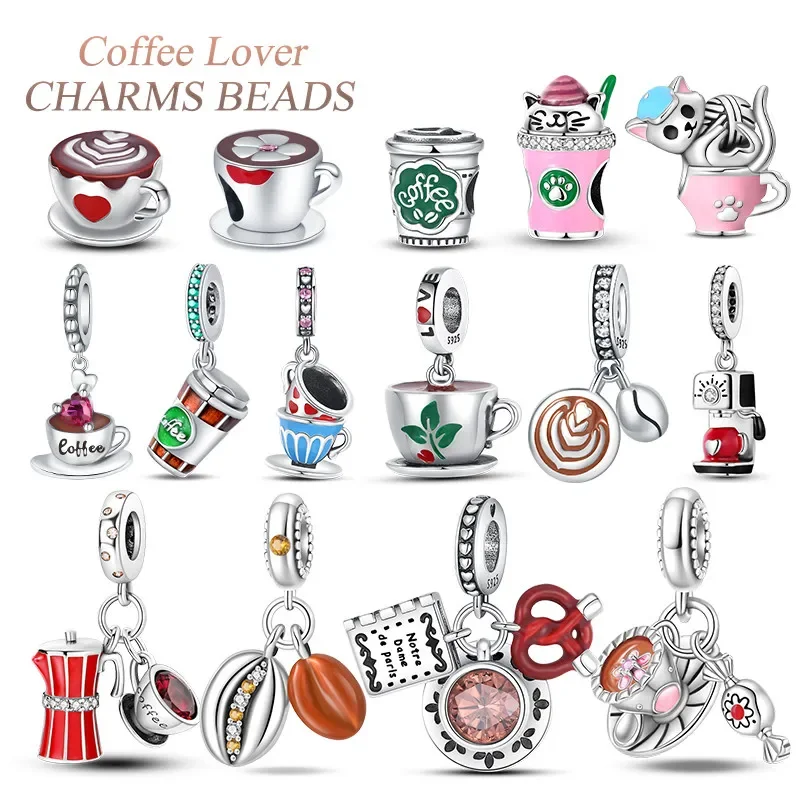 Real-S925-Silver-Moe-Paw-Coffee-Cup-Beads-Pendant-Fit-Pandora-Charms ...