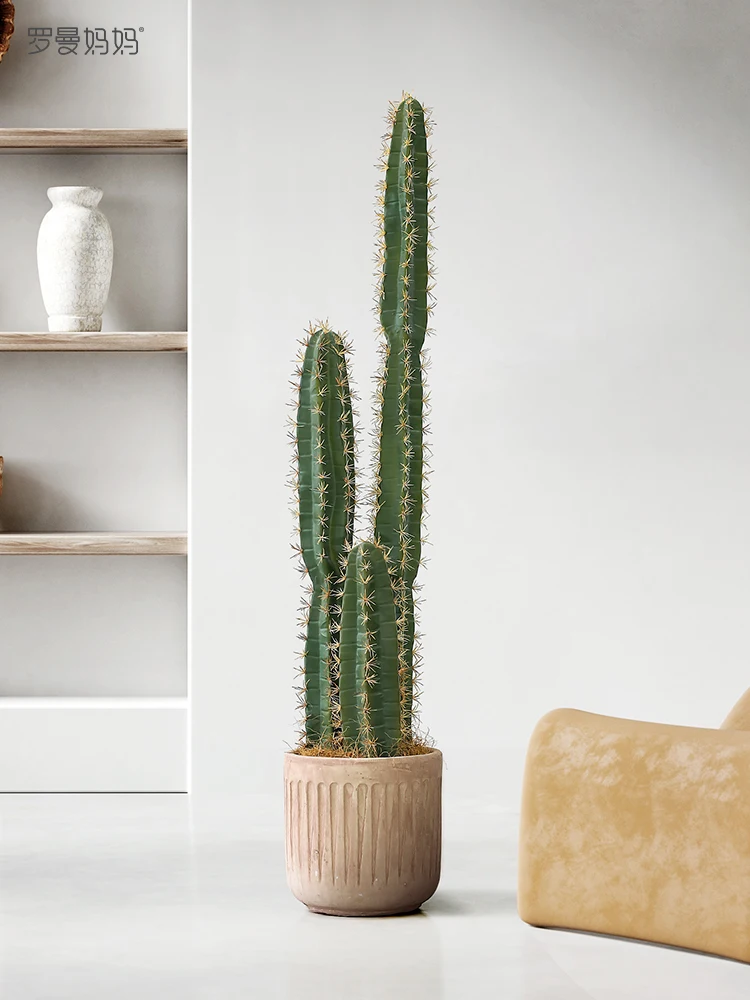 Indoor Home Decor Simulated Cactus Plant Potted Three-Head Fairy Column ...