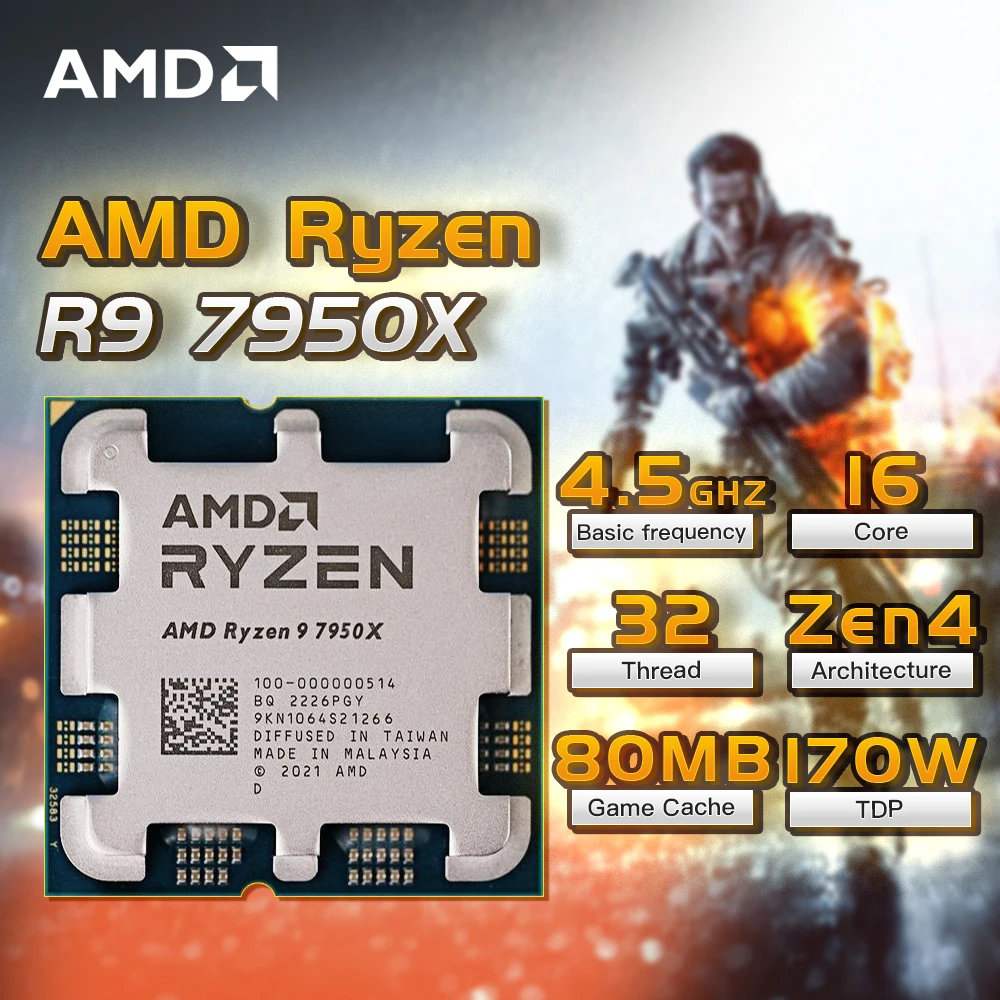 AMD Esports 게임 성능 CPU Ryzen 9 7950X 프로세서, 16 코어, 32 스레드, 4.5Ghz 5.7Ghz L3 = 64MB, 5NM AM5 슬롯 ...