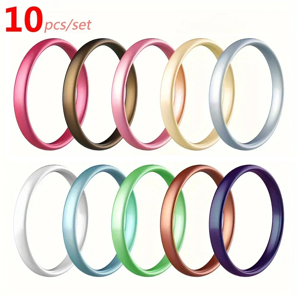 10pcs/set 3mm Sporty Silicone Ring Pearlescent 10 Color for Women ...
