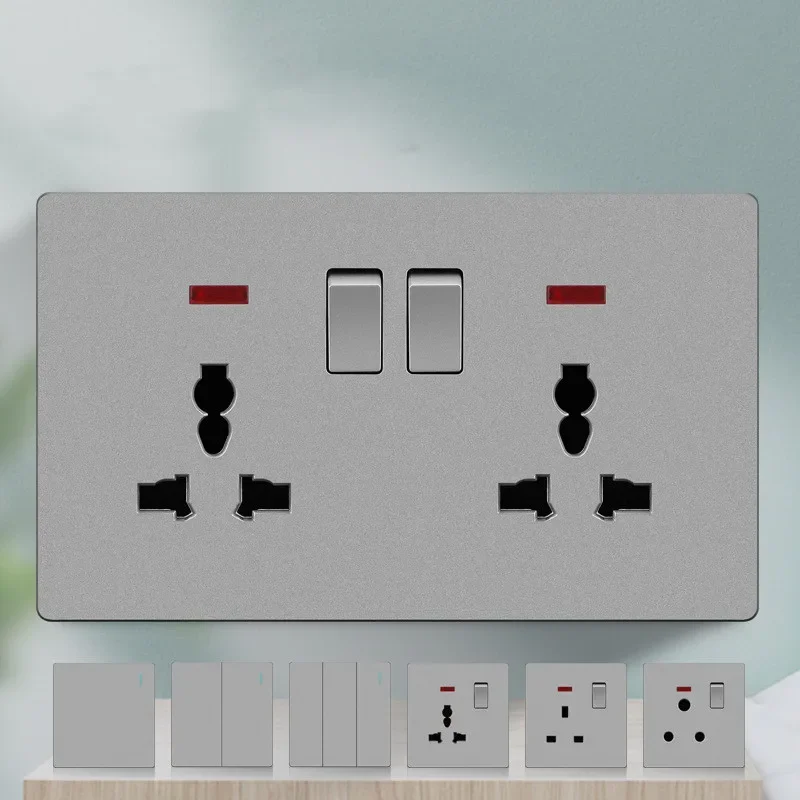 Grey wall speed switch electrical socket with USB, UK 13A power socket ...