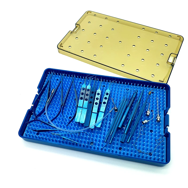 21PCS Titanium Cataract Set Eye tools with sterilization tray box ...