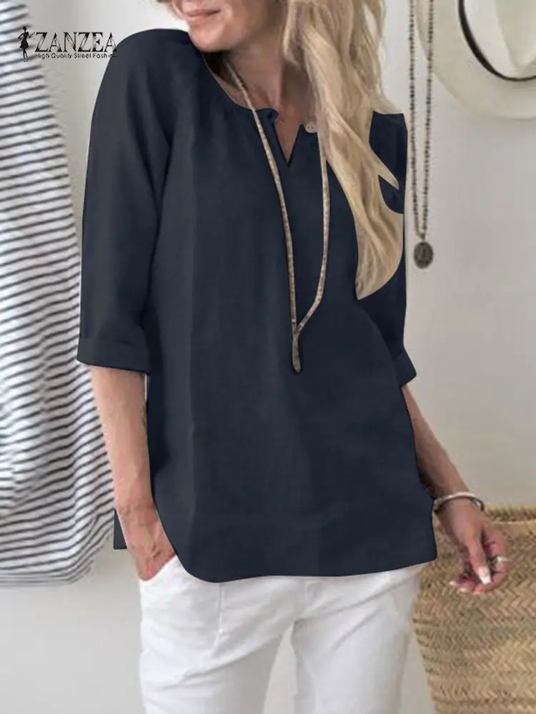 ZANZEA-Femme-Oversized-Solid-Color-Blouse-Women-Bohemian-Holiday-Blouse ...