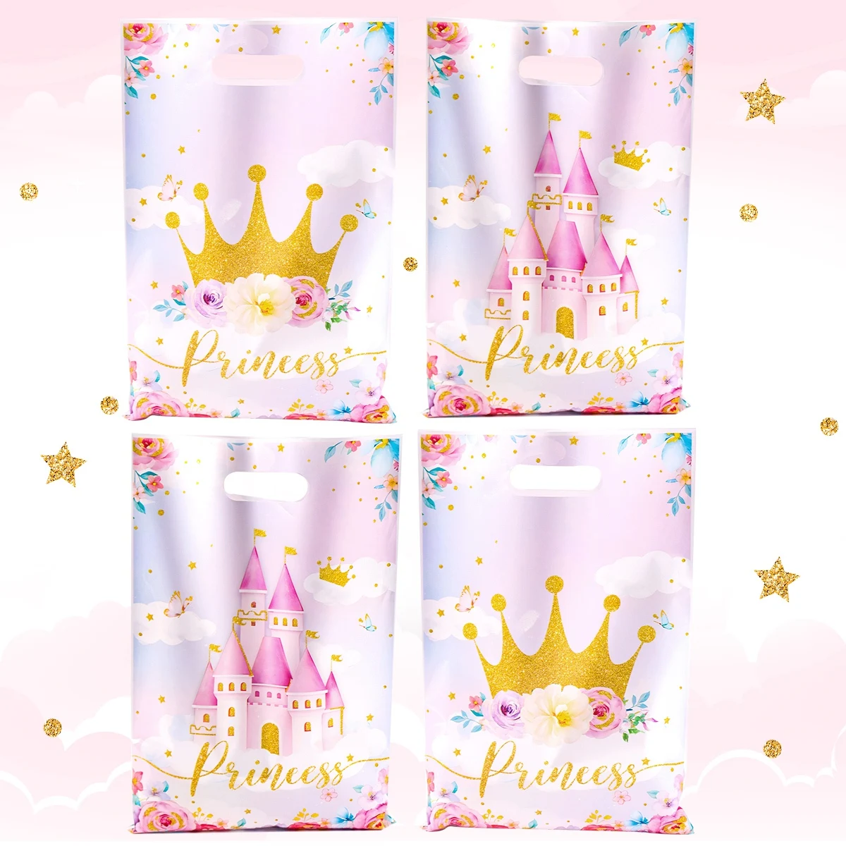 10/20/50Pcs Pink Castle Crown Gift Bags Princess Party Theme Candy Bags ...