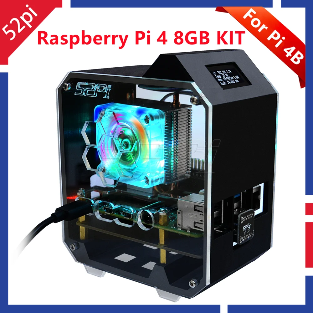 52Pi Raspberry Pi 4 Model B Raspberry Pi Mini Tower NAS Kit with Ice ...