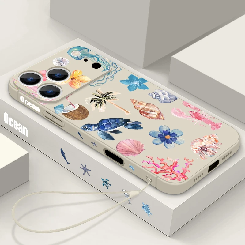 Coral Conch Turtle Pattern Phone Case For iPhone 17 Pro Max Funda ...