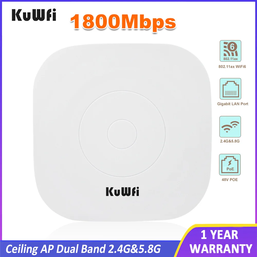 KuWFi 1800Mbps WiFi 6 Router Wireless Ceiling AP 2.4G&5.8G 11AX WiFi ...