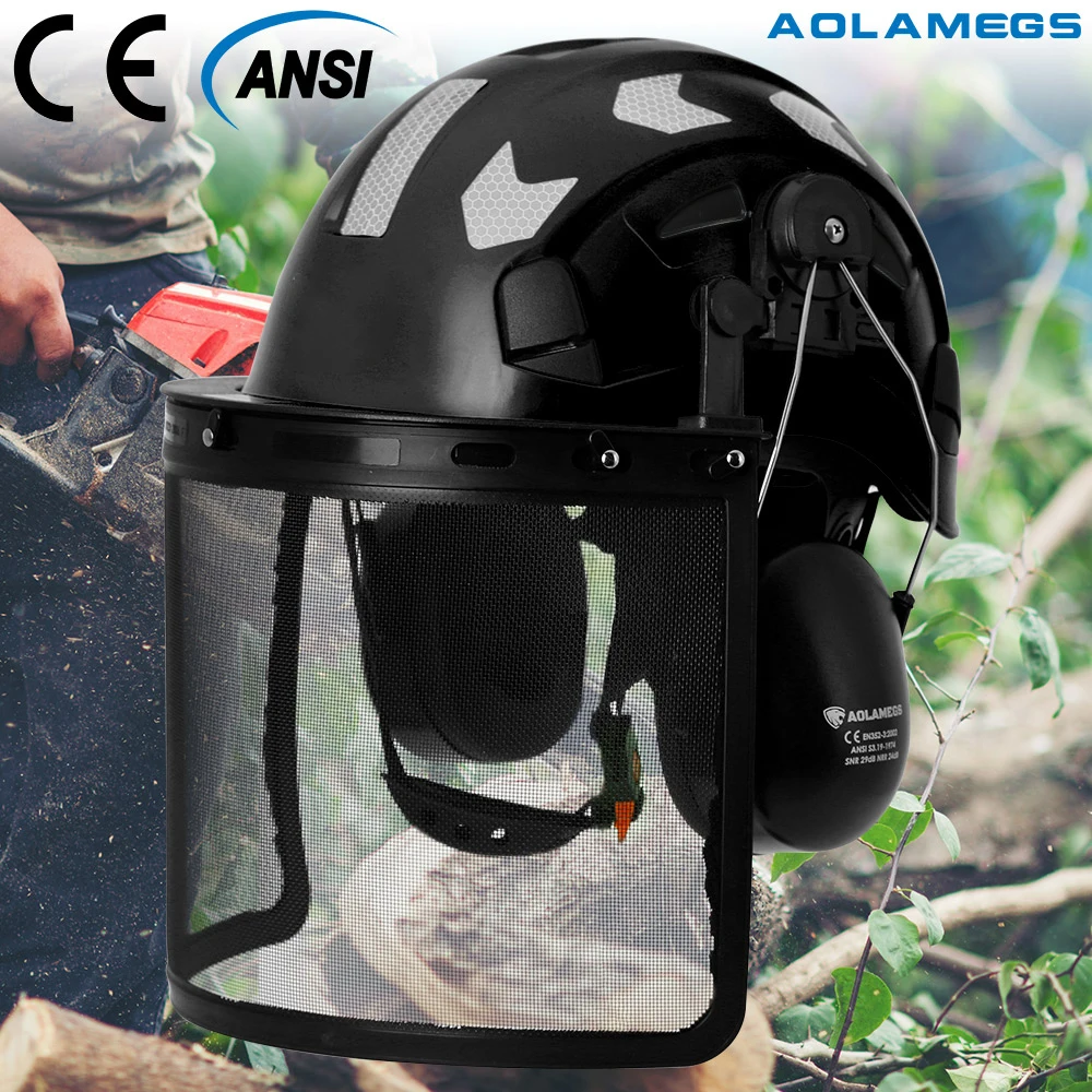CE-Industrial-Forestry-Safety-Helmet-With-Visor-Mesh-Face-Shield-Earmuffs-ANSI-Chainsaw-Cutting ...