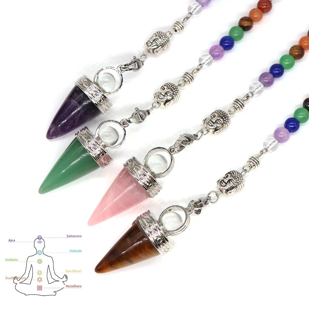 Natural-Stone-3D-Buddha-7-Chakras-Chain-Pendulum-Reiki-Healing-Crystal ...