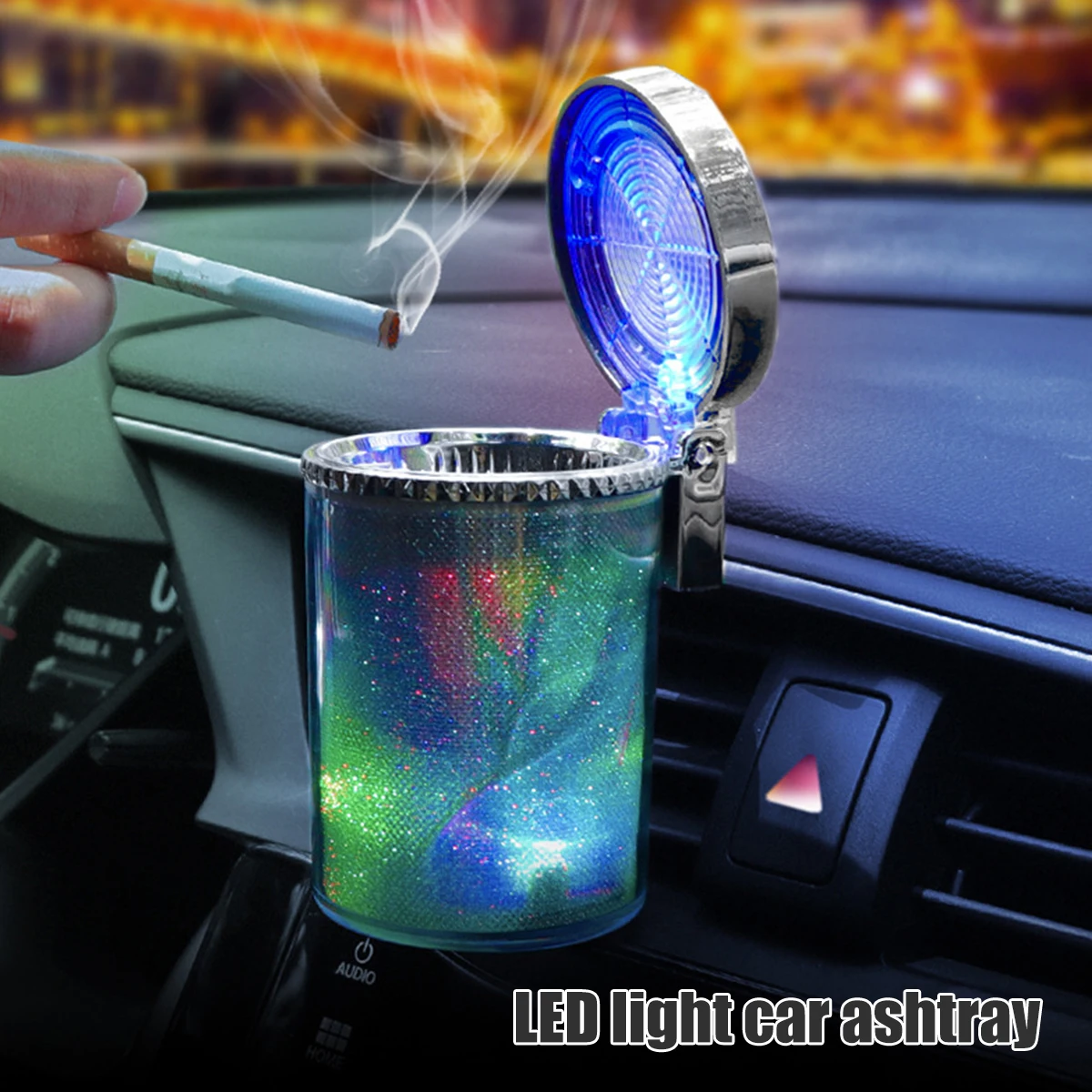 Car-Ashtray-LED-Light-Flip-Lid-Self-Extinguishing-Ash-Tray-Universal ...