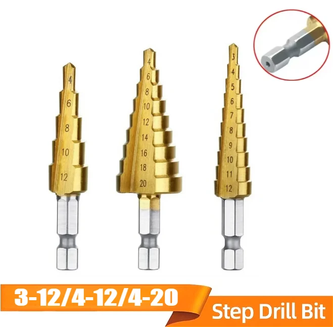 HSS Titanium Step Drill Bit Conical Stage Drill For Metal Wood High Speed Stepped Drill Set ...