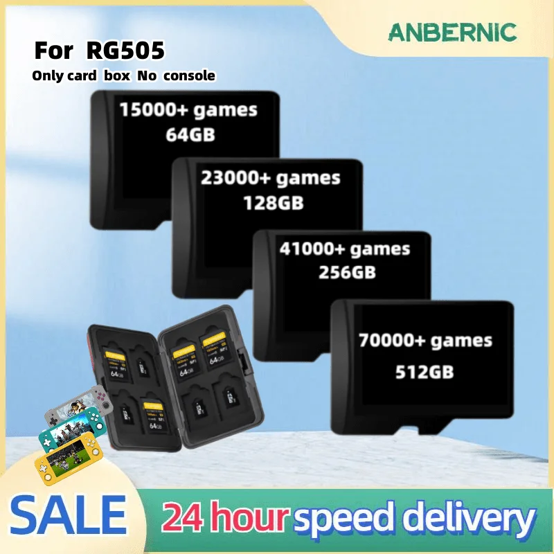 ANBERNIC-RG505ゲームカードボックス,PS1,Psp,egba,gbc,neogeo,cps1,cps2,マイクロSD,クラシック ...