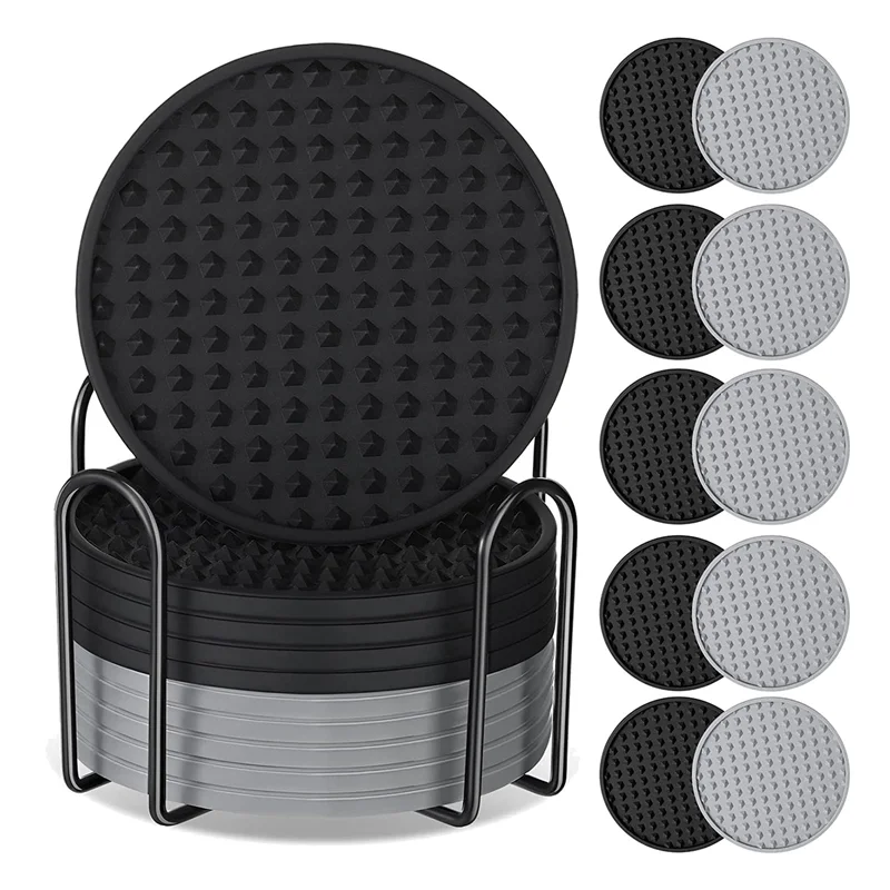 10-Pack-Coasters-for-Drinks-Silicone-Coaster-with-Holder-Non-Slips ...