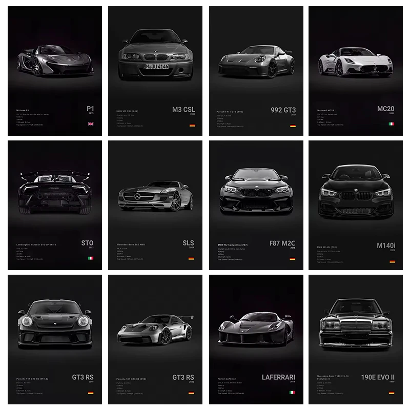 Famous Cars G63 STO SLS Canvas Wall Art Print Poster M5 918 GT3 ...