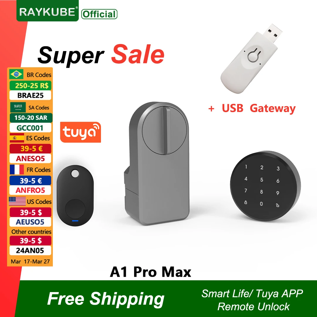 RAYKUBE-A1-Pro-Max-Tuya-BEL-Smart-Door-Lock-Set-with-Fobs-Keypad-Smart ...