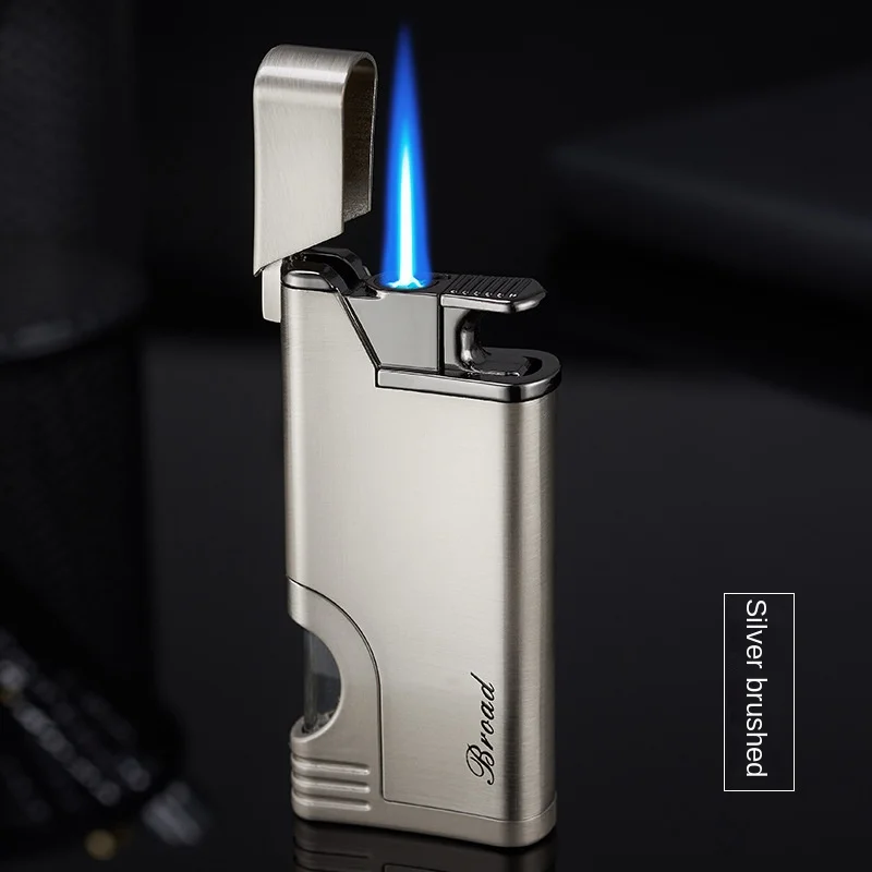 Windproof Powerful Blue Flame Lighter Transparent Transom Press ...