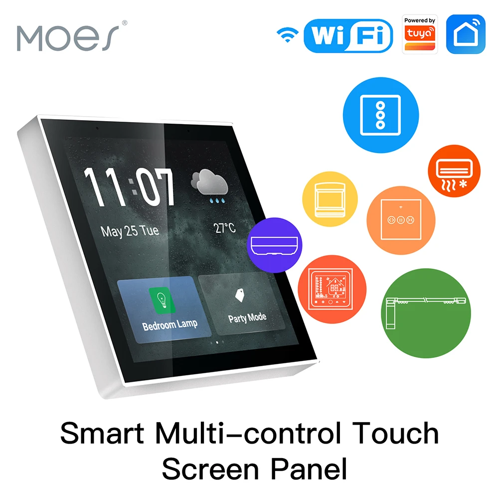 Moeshouse Tuya Smart Home Multi-functional Touch Screen Control Panel 4-inch In-wall Central ...