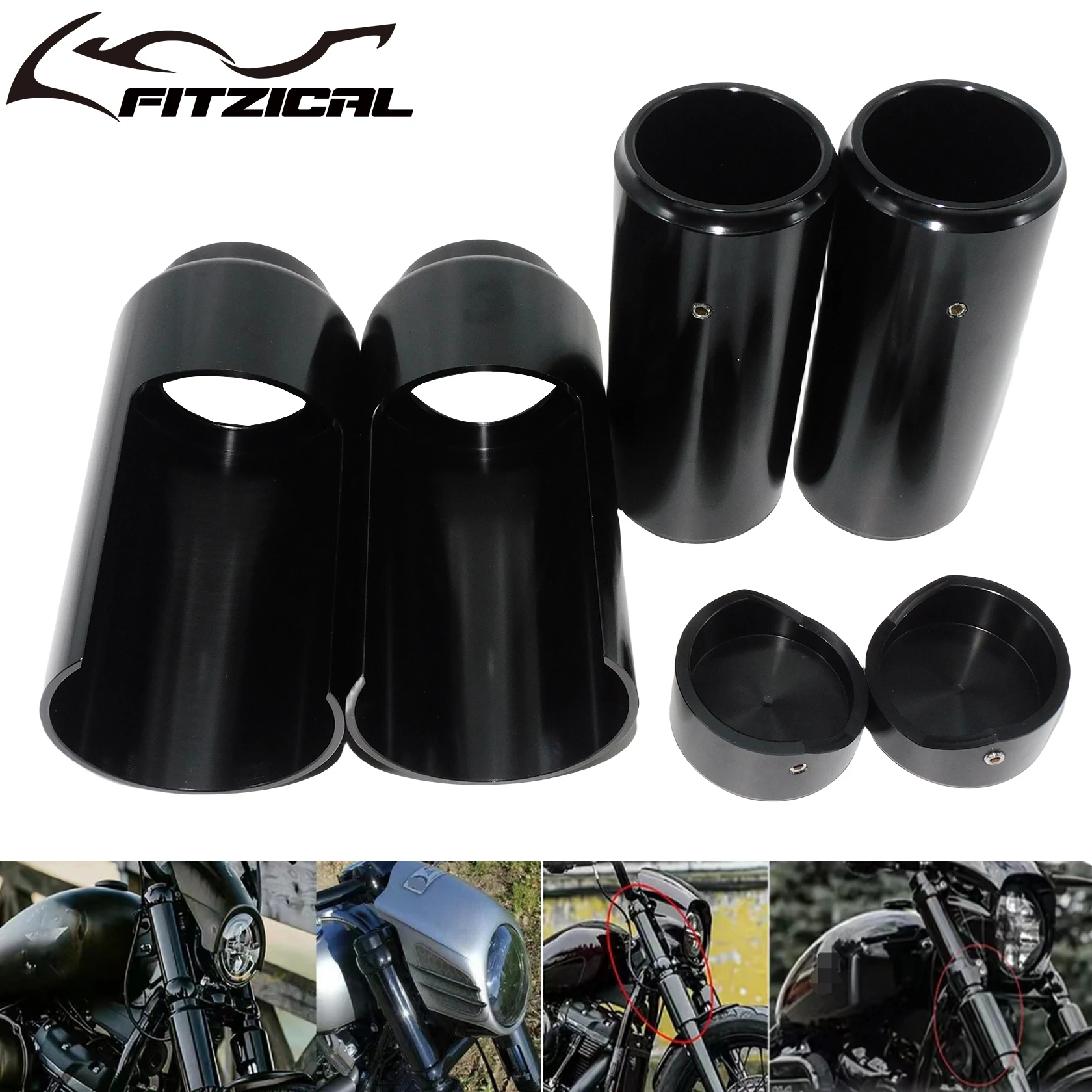 Motorcycle-Aluminum-Black-Front-Upper-Lower-Fork-Cover-Kit-Tube-Cap-For ...