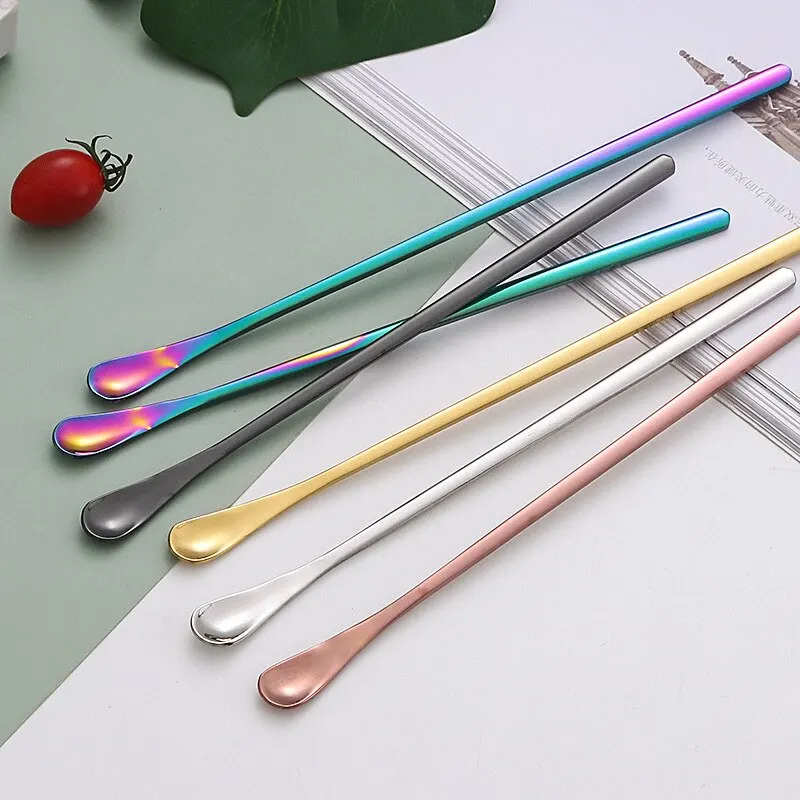 304-A-o-Inoxid-vel-Punho-Longo-Agitando-Colher-Caf-Ch-Ice-Spoon-Bar-Lou ...