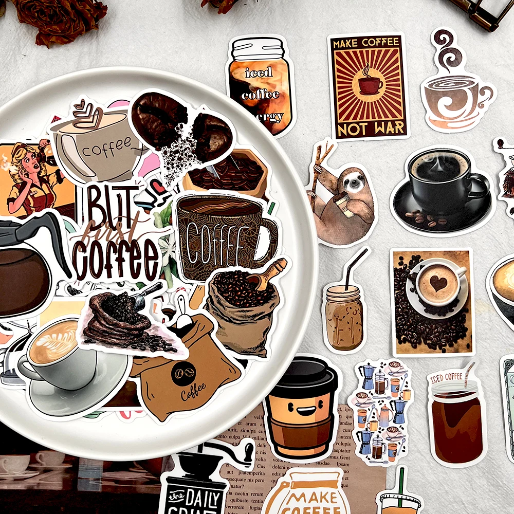 50Pcs Vintage Coffee Stickers DIY Scrapbooking Diary Photo Album Junk ...