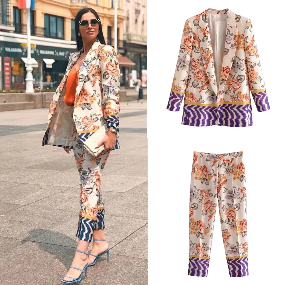 BM & MD & ZA 2022 유럽 및 미국 여성 프린트 캐주얼 정장 재킷, 좁은 튜브 바지 정장 7913486, 가을| | - AliExpress