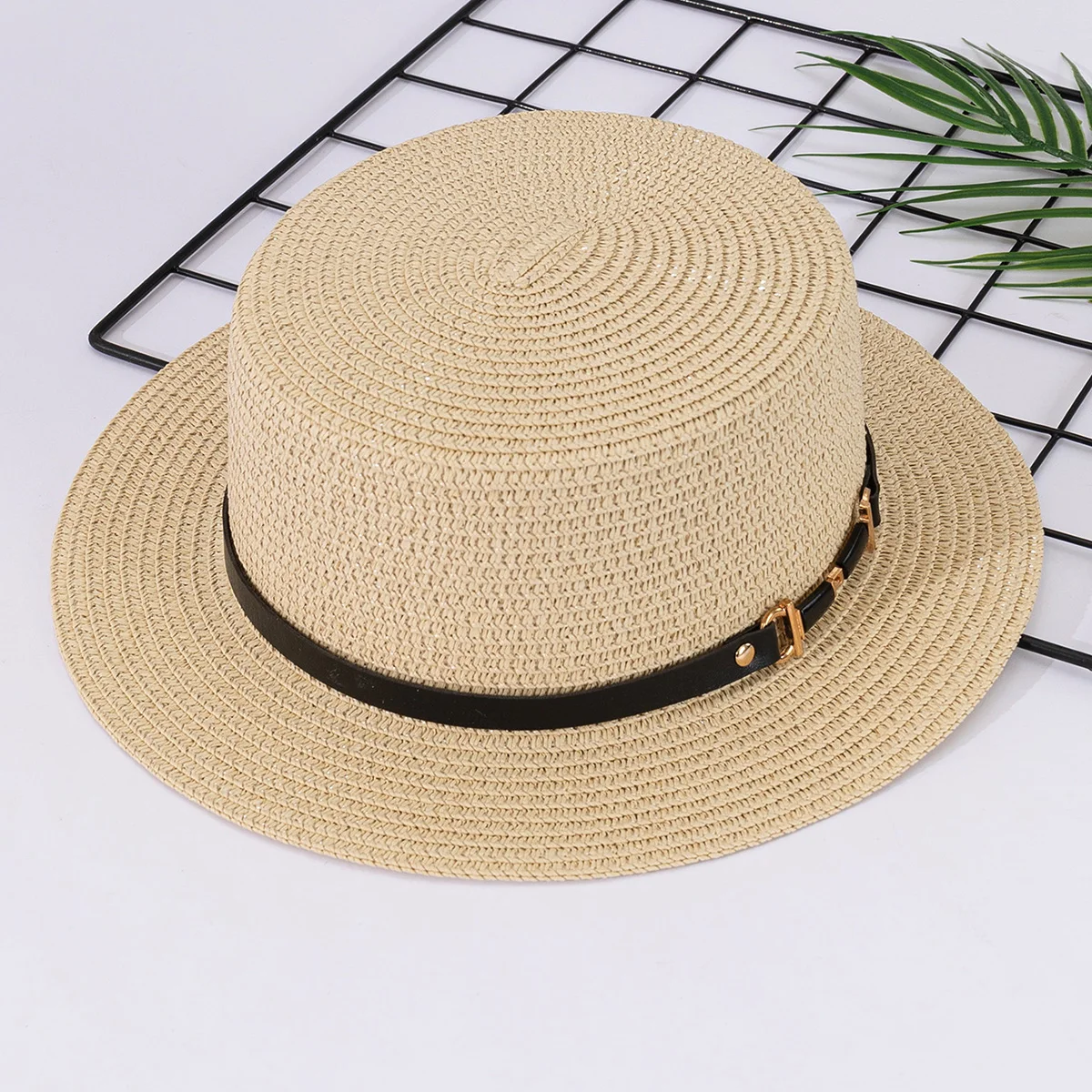 Summer straw hat Women's fashionable straw woven sun shading hat Flat ...