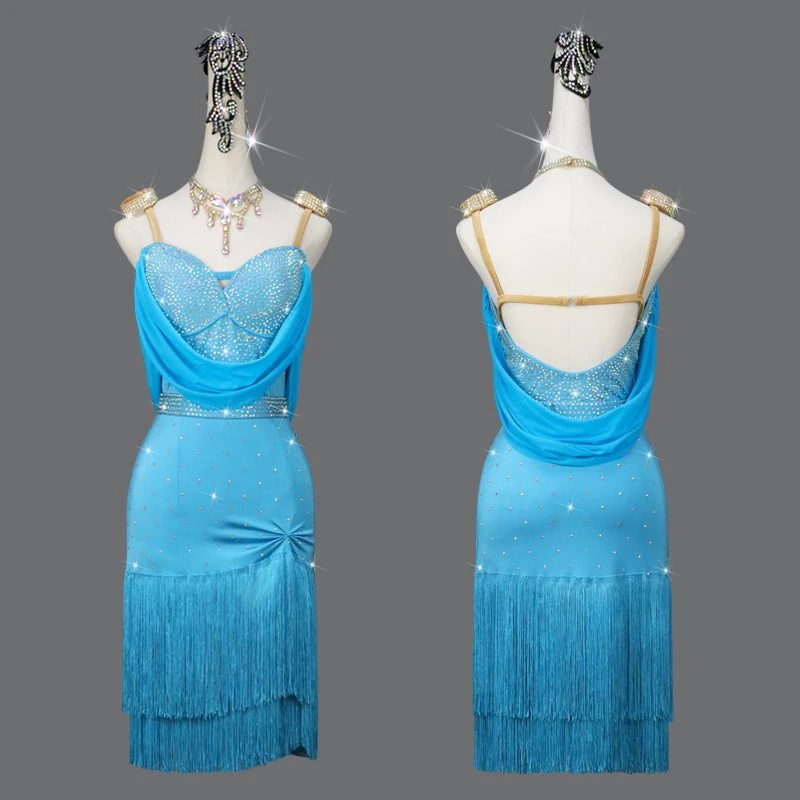 New Style Latin Dance Dress Skirt Competition Dresses sky blue ...